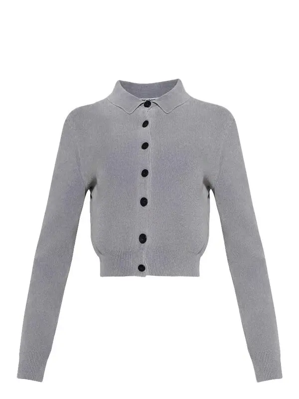 Alexander Wang Long Sleeve Cropped Polo Cardigan - Grey