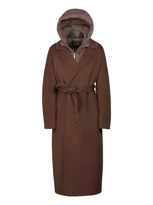 MOORER Belted Hooded Coat - Brown