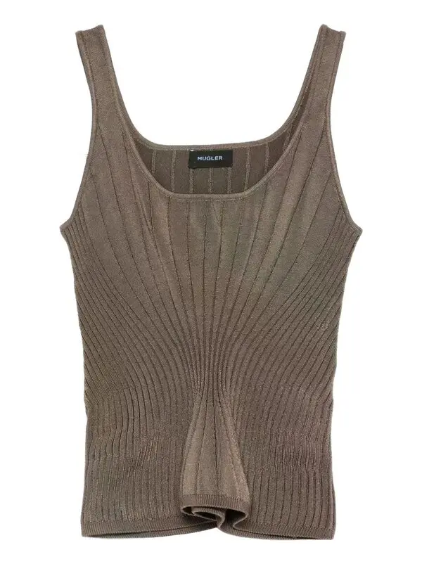 MUGLER Ribbed Square-neck Top - Brown