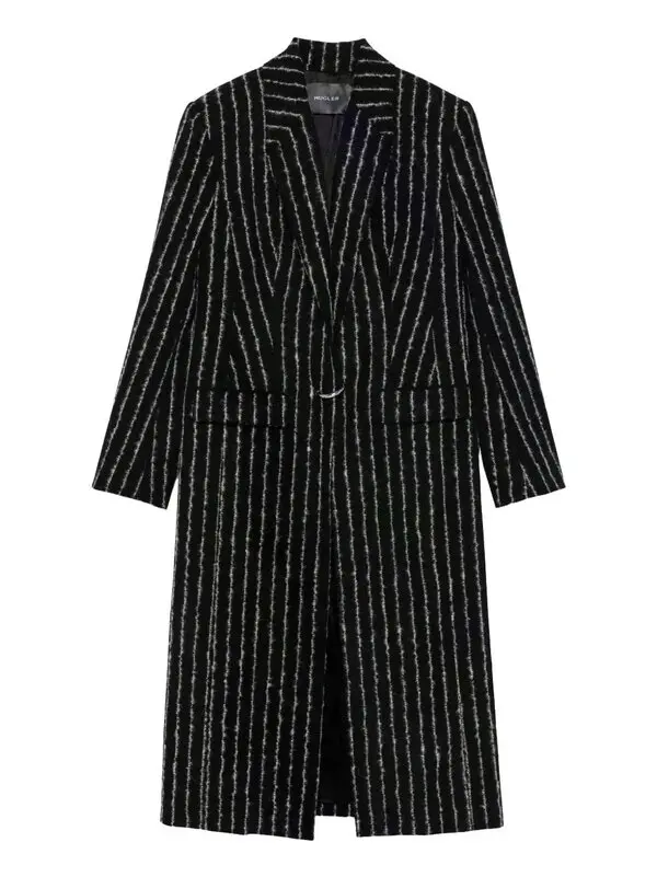 MUGLER Pinstripe Wool Coat - Black