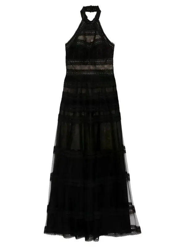 SAIID KOBEISY Floral-lace Long Gown - Black