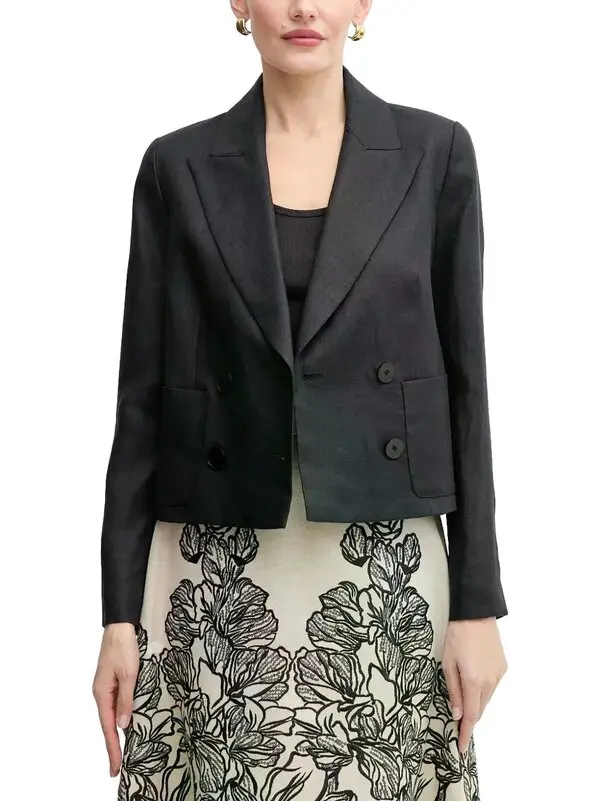 Luisa Spagnoli Double-breasted Linen Jacket - Black