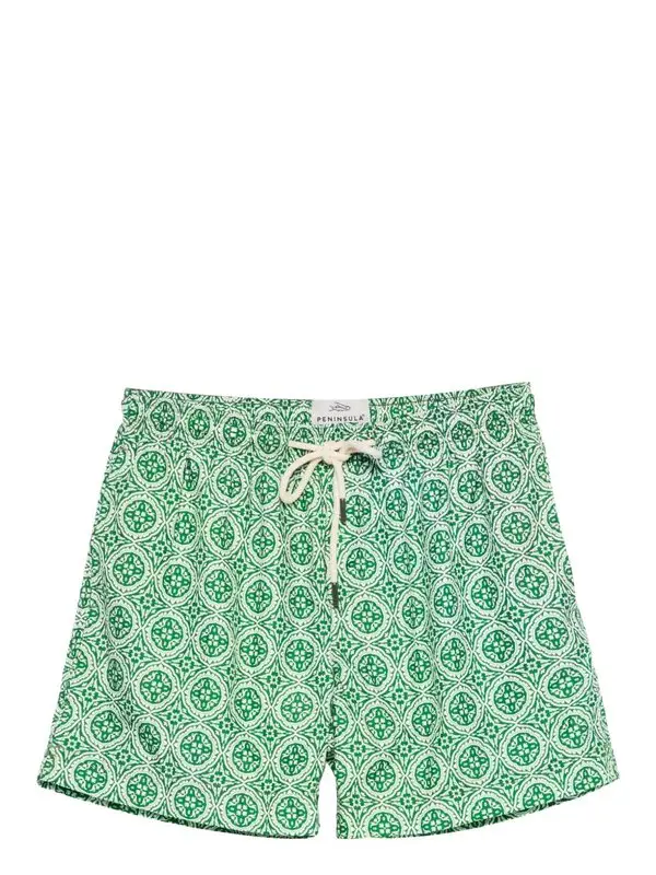 PENINSULA SWIMWEAR Patterned Drawstring Swim Shorts - Green