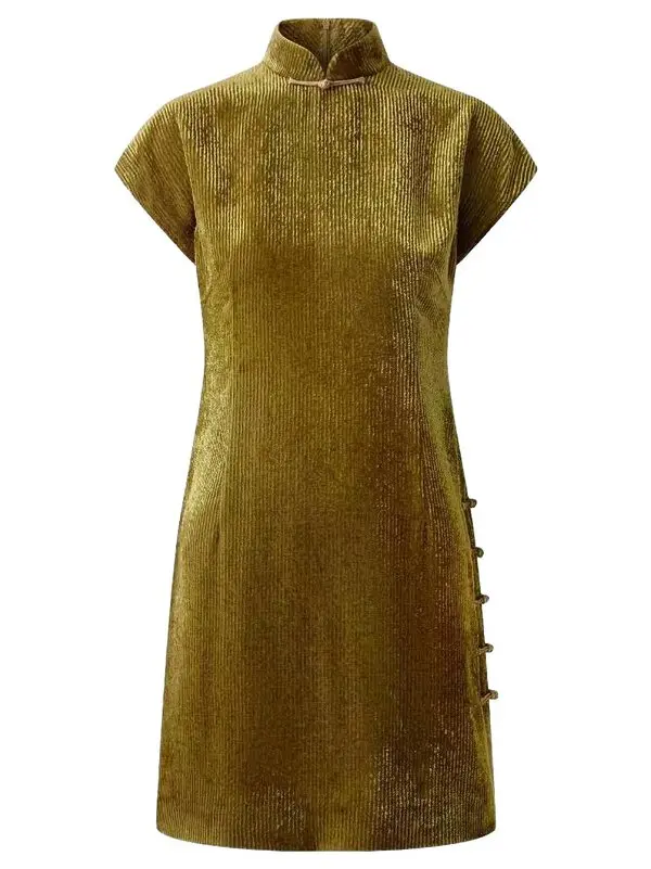 Shanghai Tang Velvet Qipao Mandarin-collar Party Dress - Gold