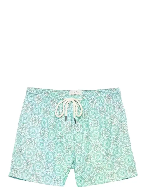 PENINSULA SWIMWEAR All-over Print Drawstring Swim Shorts - Green