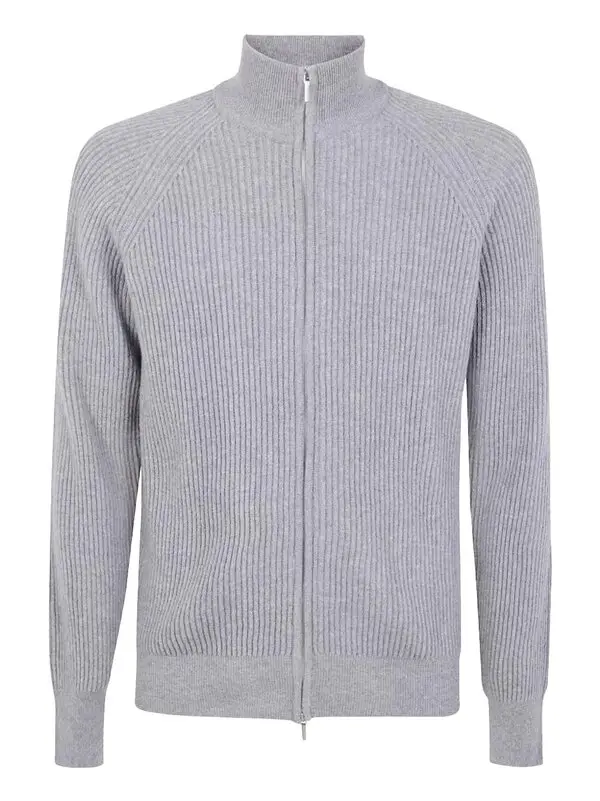 BARBA NAPOLI Ribbed Zip-up Cardigan - Grey