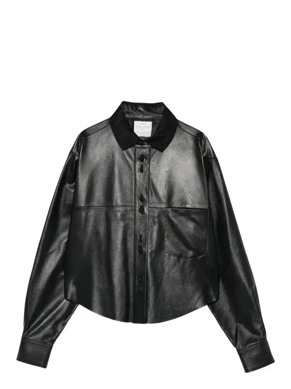 FORTE_FORTE Nappa Leather Pocket Shirt - Black