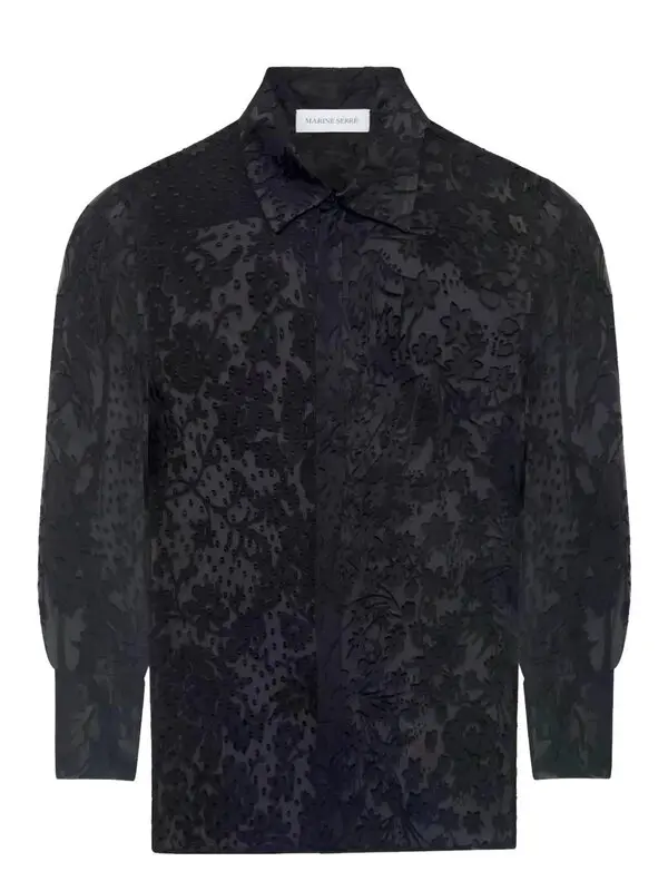MARINE SERRE Floral-appliqué Silk-blend Shirt - Black