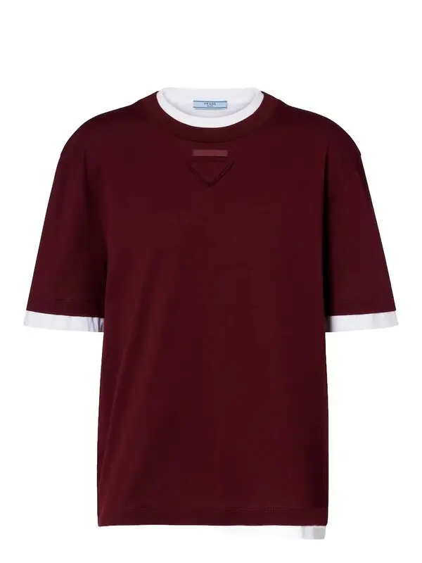Prada Layered Cotton Jersey T-shirt - Burgundy