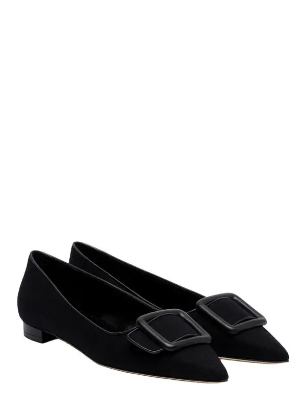 Manolo Blahnik Maysale Buckled Ballet Flats - Black