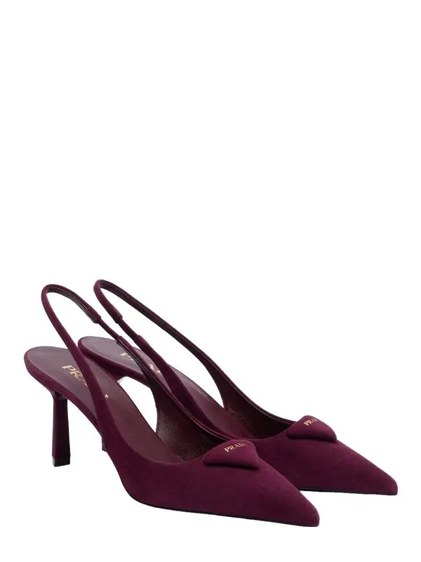 Prada 75 Suede Slingback Pumps - Burgundy