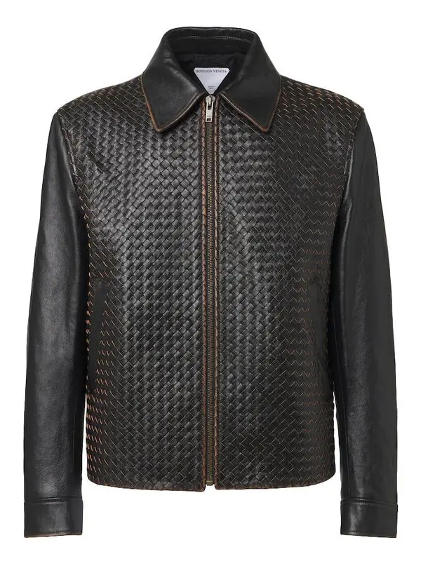 Bottega Veneta Intrecciato Leather Jacket - Black