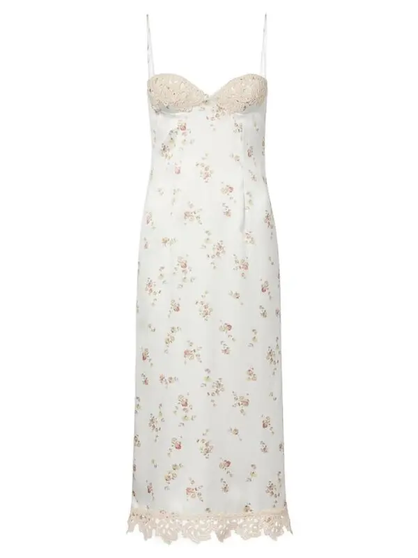 Magda Butrym Floral Crochet-trimmed Silk Slip Dress - White