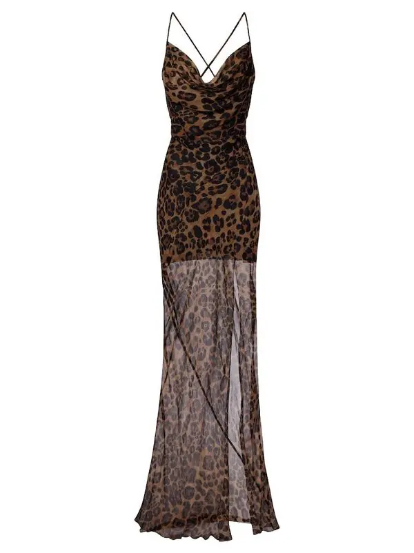 Blumarine Leopard-print Silk Maxi Dress - Multicoloured