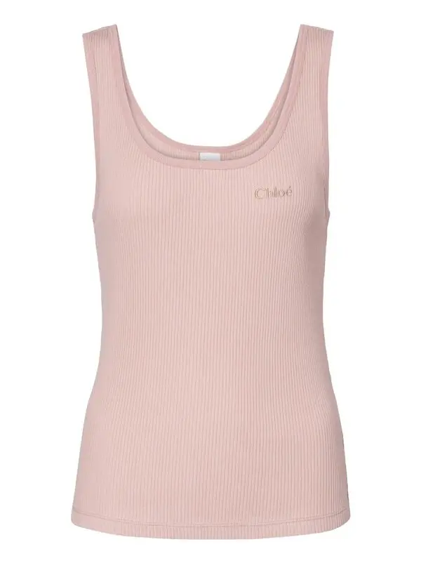 Chloé Logo Ribbed-knit Tank Top - Pink
