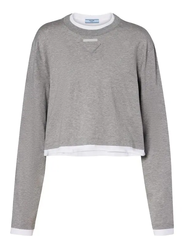 Prada Cropped Layered Cotton Jersey T-shirt - Grey