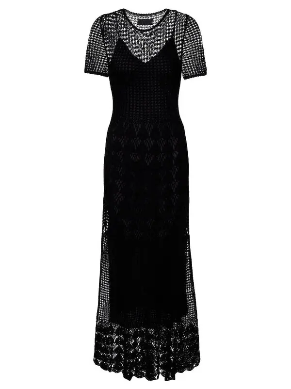 NILI LOTAN Yoko Crochet Cotton Midi Dress - Black