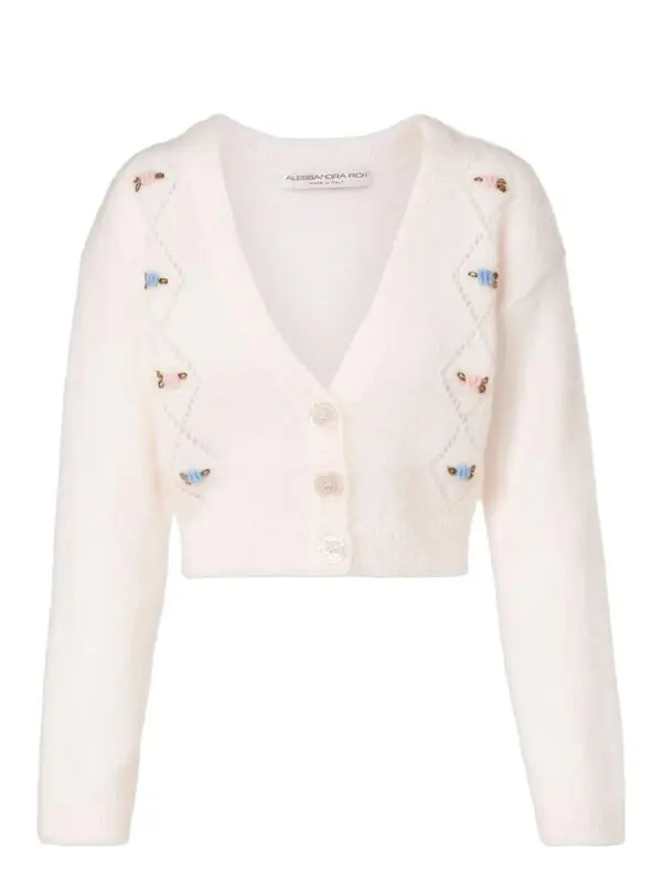Alessandra Rich Embroidered Mohair-blend Cardigan - White