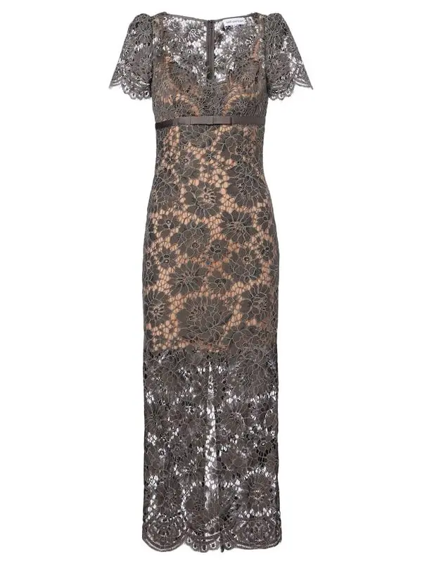 SELF-PORTRAIT Floral Lace Midi Dress - Grey