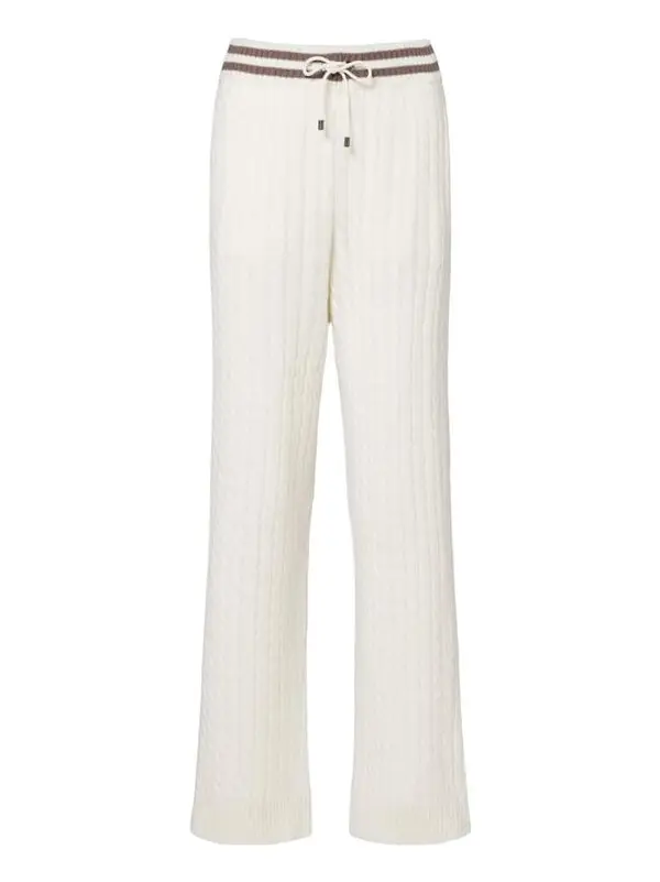 Brunello Cucinelli Cable-knit Cashmere Wide-leg Pants - White
