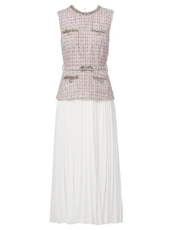 SELF-PORTRAIT Bouclé And Chiffon Midi Dress - Pink