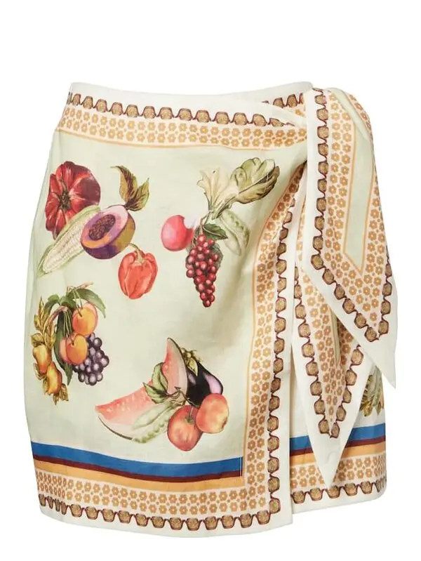 ALEMAIS Alémais Mercado Printed Linen Wrap Skirt - Multicoloured