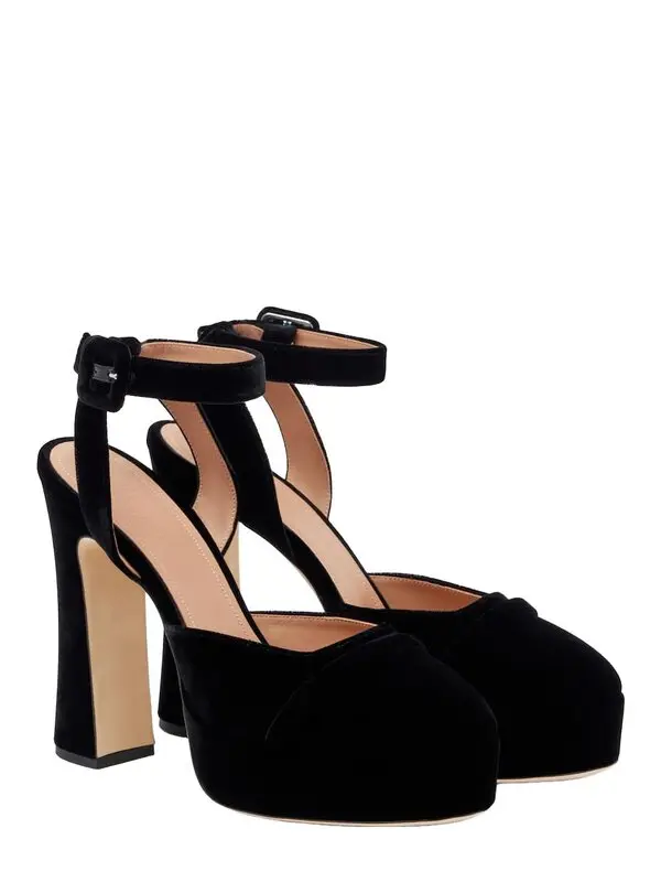 MALONE SOULIERS Mora 125 Velvet Platform Pumps - Black