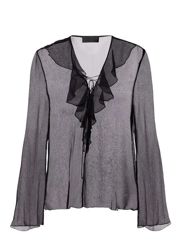 NILI LOTAN Gisella Ruffled Silk Chiffon Blouse - Black