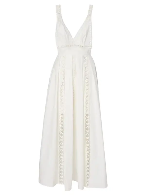 Elie Saab Embroidered Cotton-blend Midi Dress - White