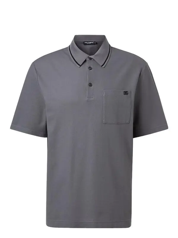 Dolce & Gabbana Dg Embroidered Cotton Piqué Polo Shirt - Grey