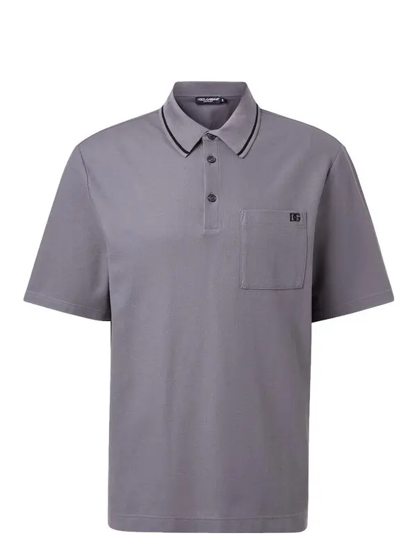 Dolce & Gabbana Dg Embroidered Cotton Piqué Polo Shirt - Grey