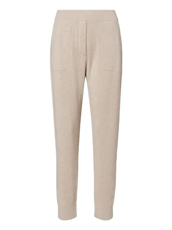 Brunello Cucinelli Ribbed-knit Cashmere-blend Tapered Pants - Beige