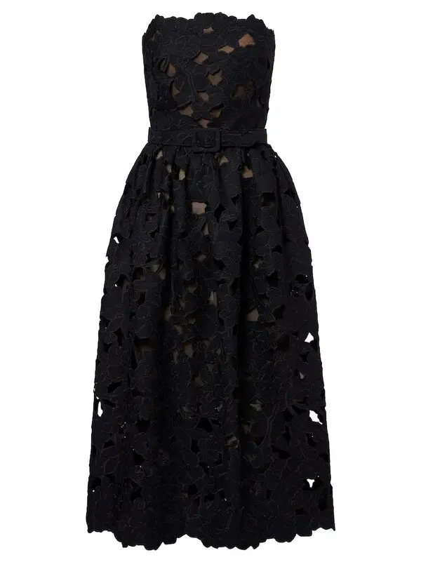 Oscar De La Renta Lace Bustier Midi Dress - Black