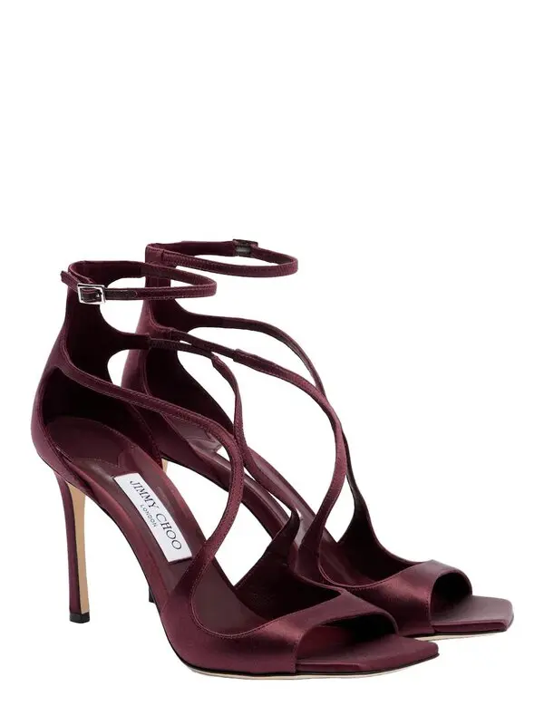 JIMMY CHOO Azia 95 Satin Sandals - Burgundy