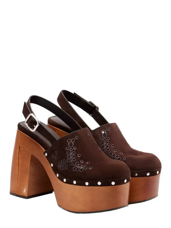 JIMMY CHOO Alida 135 Suede Platform Clogs - Brown