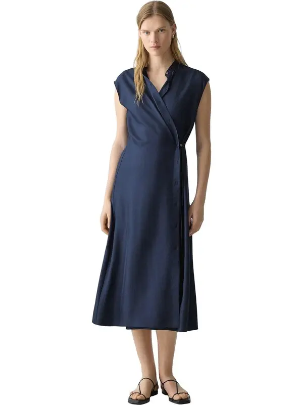 Theory Convertible Wrap Midi Dress - Nocturne Navy