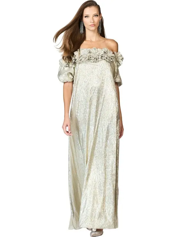 Sachin & Babi Valentina Lamé Off-the-shoulder Gown - Metallic