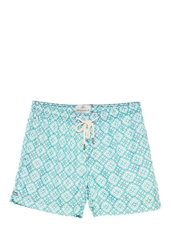 PENINSULA SWIMWEAR Geometric-pattern Swim Shorts - White
