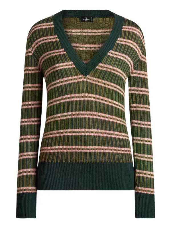 Etro Striped V-neck Sweater - Green