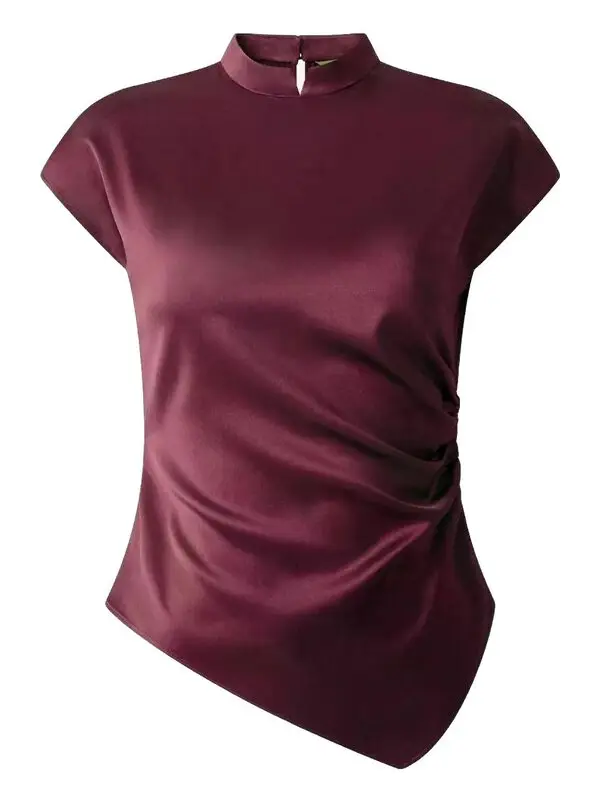 Shanghai Tang Draped Mock-neck Silk Blouse - Brown