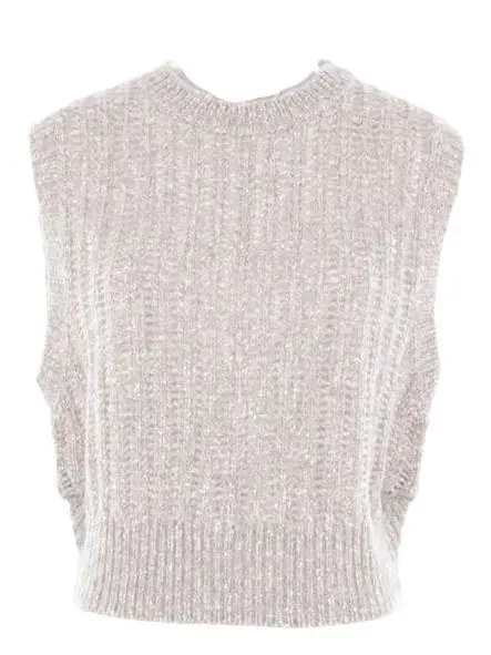 Brunello Cucinelli Sleeveless Knit Sweater - Mother Of Pearl+light Gray