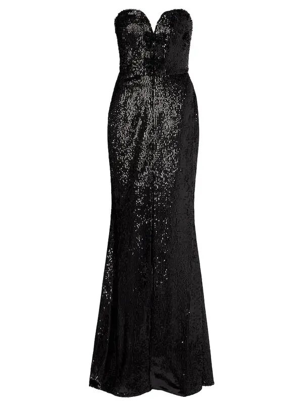 Elie Saab Strapless Sequined Gown - Black