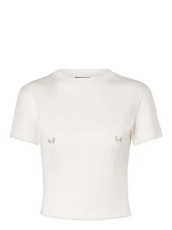 MUGLER Embellished Cotton Jersey T-shirt - White