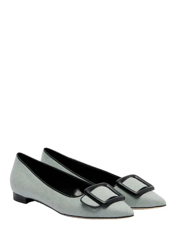 Manolo Blahnik Maysale Buckled Ballet Flats - Green
