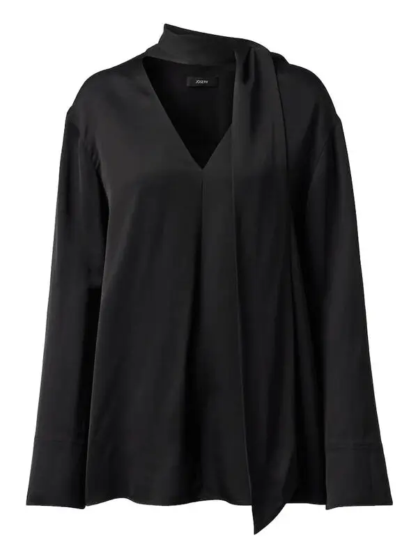 JOSEPH Scarf-detail Silk Blouse - Black