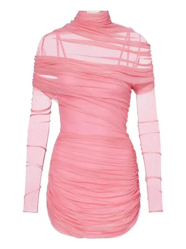 Christopher Esber Ruched Sheer Silk Minidress - Pink