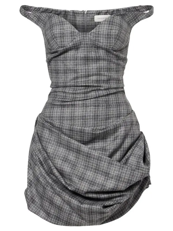 Magda Butrym Ruched Off-shoulder Wool-blend Dress - Grey