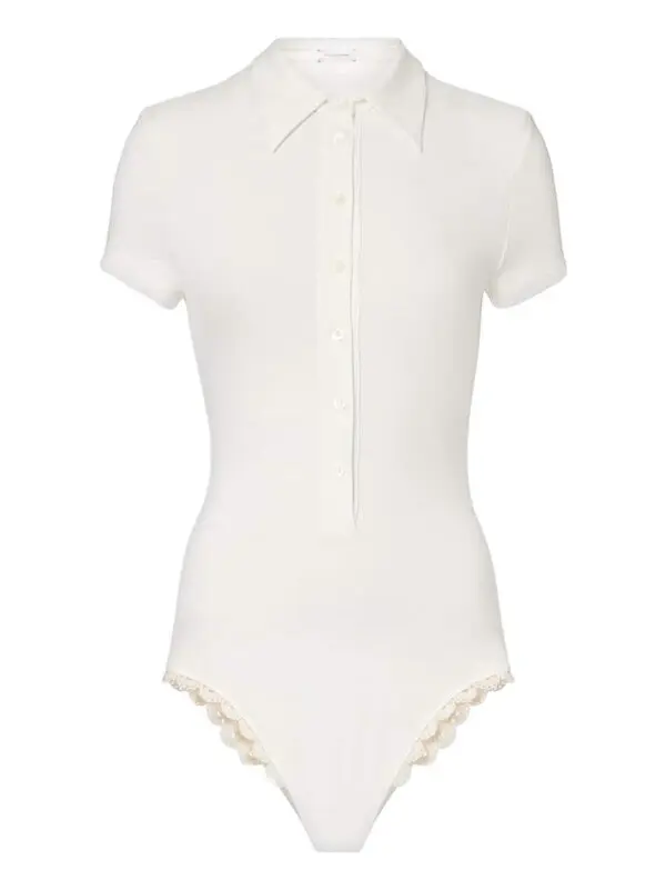 Magda Butrym Crochet-trimmed Cotton-blend Bodysuit - White
