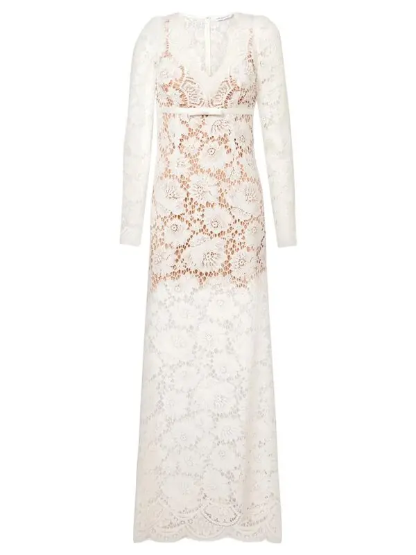 SELF-PORTRAIT Bow-detailed Lace Maxi Dress - White