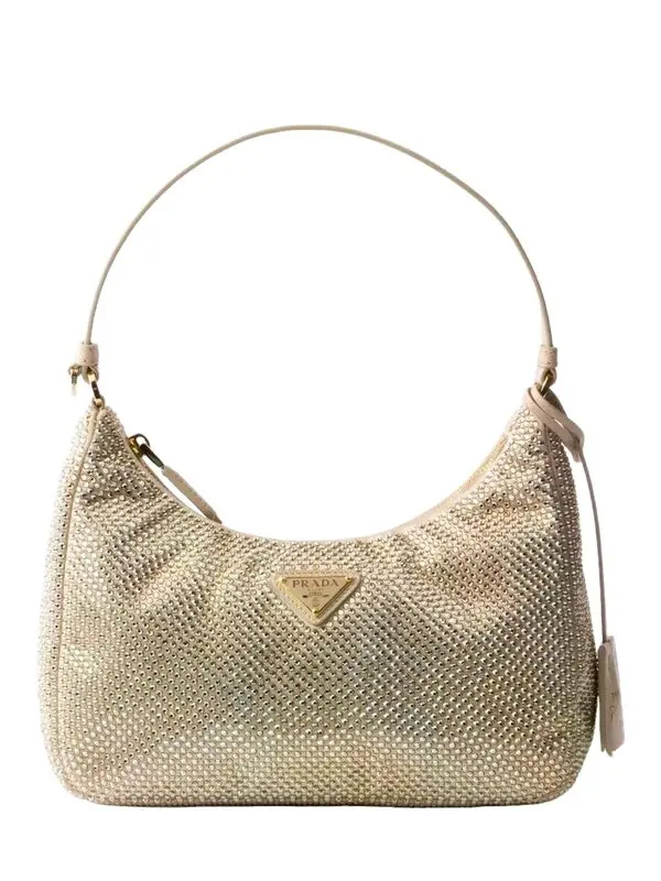 Prada Mini Re-edition 2005 Crystal-embellished Shoulder Bag - Neutrals